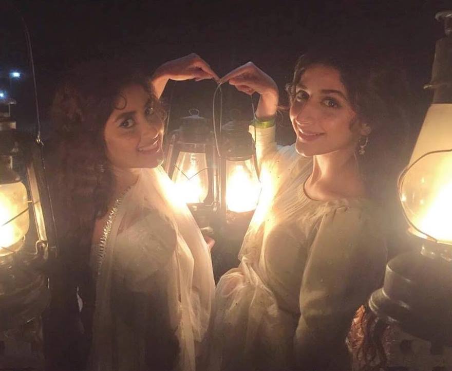 Sajal Ali and Mawra Hocane on the set of upcoming period drama serial ...